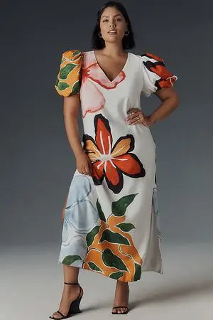 Anthropologie Puff-sleeve A-line Maxi Dress