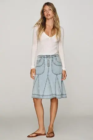 PILCRO Wona Fluted Denim Knee-length Skirt - Light Denim
