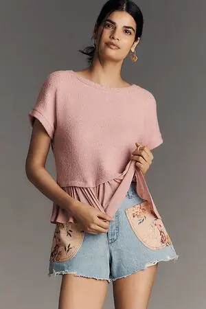 PILCRO Short-sleeve Sweater Twofer Top - Mauve Dust