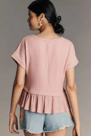 PILCRO Short-sleeve Sweater Twofer Top - Mauve Dust