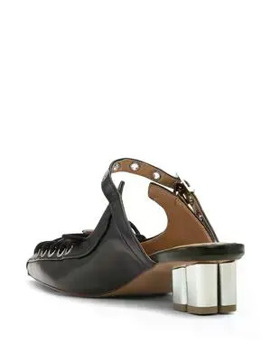 GANNI Lace-up Leather Mules - Black