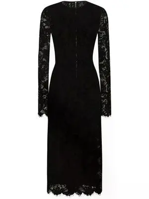 Dolce & Gabbana Flared Calf-length Floral Lace Dress With Contrasting Lining - Black