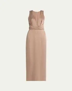 Giorgio Armani Long Crossover Back Slit Dress - Solid Medium Red