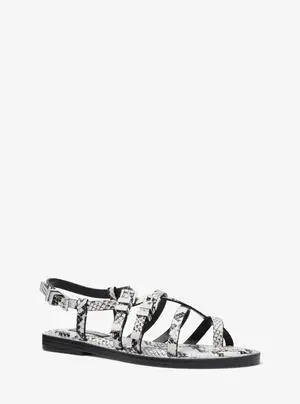 Michael Kors Darrington Snake Embossed Leather Sandals - Grey