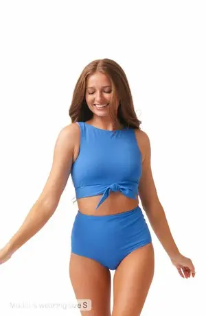 LIME RICKI SWIMWEAR Knotted Crop Top - Coastline Blue