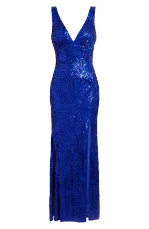 city studio slim blue dress City Studios Juniors' Sequin V-Neck Gown