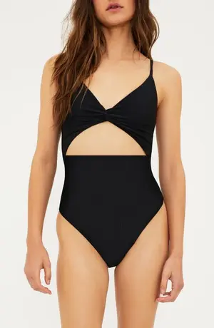 Beach Riot Annalisa Textured One-piece With Cut Out - Black