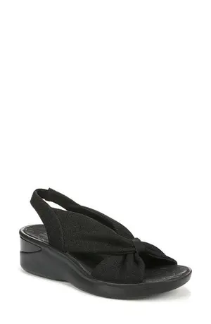 BZEES Serenade Slingback Wedge Sandal - Black Stretch Fabric
