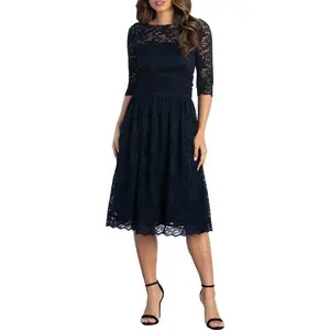 KIYONNA Lace Boatneck Midi Dress - Indigo Blue
