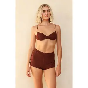 DIPPIN DAISY'S Farrah Elastic Waist Booty Short - Mocha Crinkle