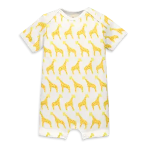 PRIMARY Organic Animal Friends Babysuit Shortie - Banana Baby Giraffes