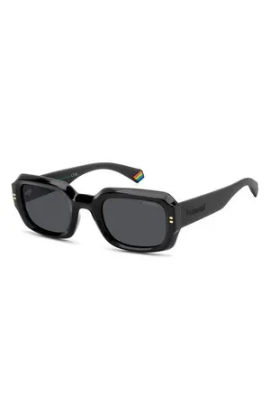 POLAROID 51mm Polarized Rectangular Sunglasses - Black/ Grey Polar