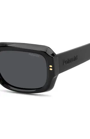 POLAROID 51mm Polarized Rectangular Sunglasses - Black/ Grey Polar