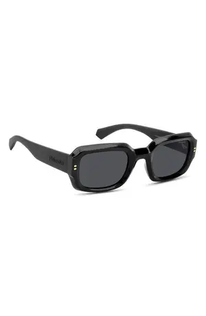 POLAROID 51mm Polarized Rectangular Sunglasses - Black/ Grey Polar