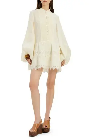 Bardot Antonia Lace Trim Linen Mini Dress - Eggnog