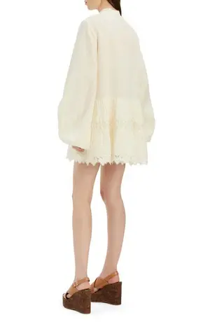 Bardot Antonia Lace Trim Linen Mini Dress - Eggnog