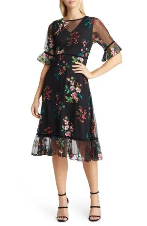 KIYONNA Wildflower Embroidered Midi Dress - Onyx