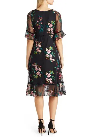 KIYONNA Wildflower Embroidered Midi Dress - Onyx