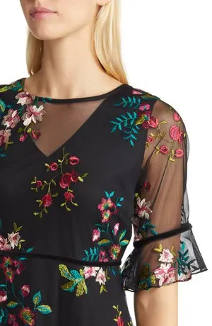 KIYONNA Wildflower Embroidered Midi Dress - Onyx