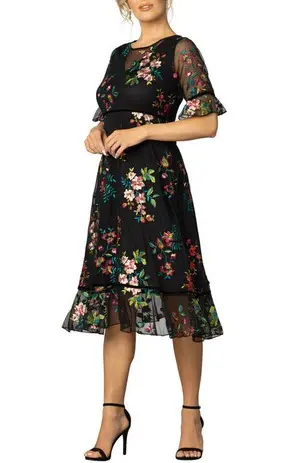 KIYONNA Wildflower Embroidered Midi Dress - Onyx