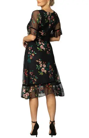 KIYONNA Wildflower Embroidered Midi Dress - Onyx