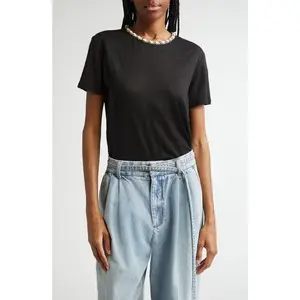 Zimmermann Crystal & Shell Embellished Linen T-shirt