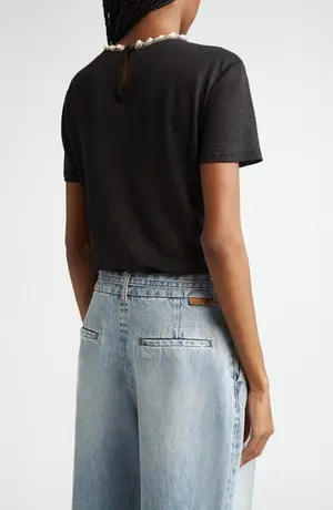 Zimmermann Crystal & Shell Embellished Linen T-shirt