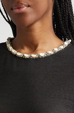 Zimmermann Crystal & Shell Embellished Linen T-shirt