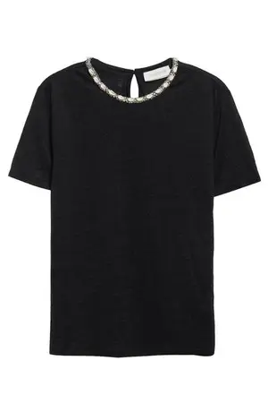 Zimmermann Crystal & Shell Embellished Linen T-shirt