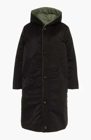 Caalo Reversible Satin Down Coat - Black / Olive
