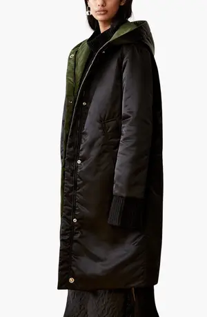 Caalo Reversible Satin Down Coat - Black / Olive