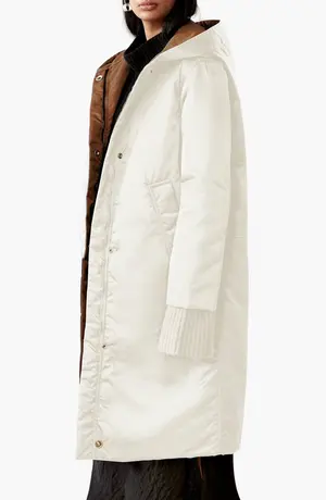 Caalo Reversible Satin Down Coat Off-white / Tan