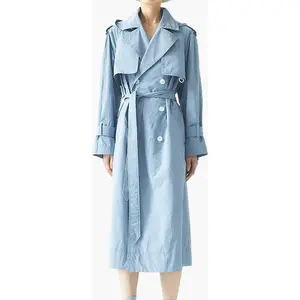 Caalo Water-resistant Hooded Trench Coat - Light Blue