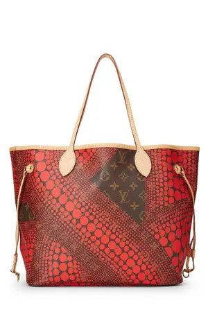 LOUIS VUITTON Louis Vuitton X Yayoi Kusama Monogram Dots Infinity Neverfull MM Tote Red