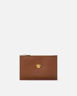Versace La Medusa Leather Pouch Brown