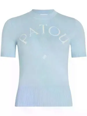 Patou Logo-jacquard Knitted T-shirt - Blue