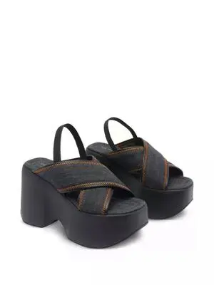 VIC MATIE 100mm Denim Wedge Sandals - Black
