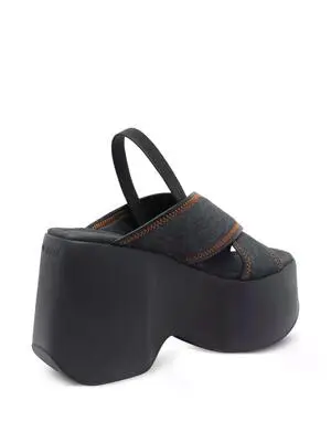 VIC MATIE 100mm Denim Wedge Sandals - Black