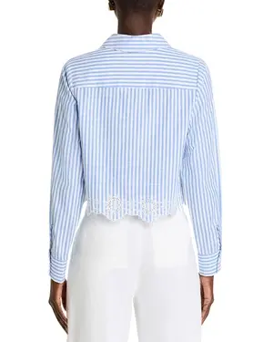 Aqua Eyelet Stripe Poplin Button-down Shirt - Blue/white Stripe
