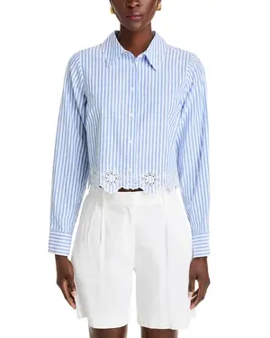 Aqua Eyelet Stripe Poplin Button-down Shirt - Blue/white Stripe