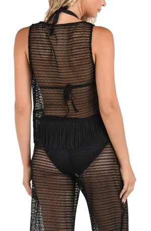 La Blanca Fringe Trim Crochet Tank - Black