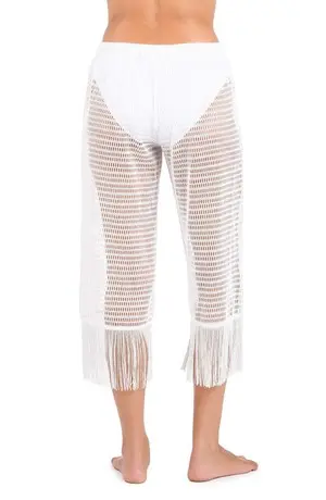 La Blanca Fringe Sheer Crop Cover-up Pants - White