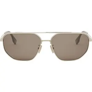 Fendi Travel 61mm Rectangular Sunglasses - Gold / Brown