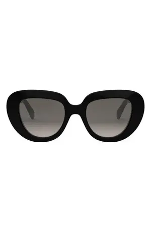 Celine Bold 3 Dots 51mm Butterfly Sunglasses - Shiny Black / Gradient Smoke
