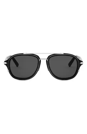 Dior Blacksuit A4u 53mm Pilot Sunglasses - Shiny Black / Smoke