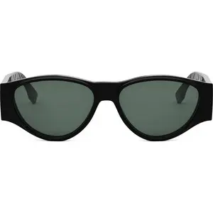 Fendi Ff 55mm Oval Sunglasses - Shiny Black / Green