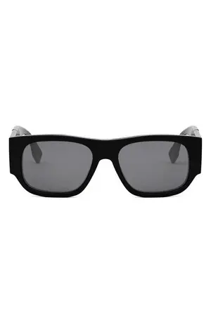 Fendi Diagonal 54mm Rectangular Sunglasses - Shiny Black / Smoke