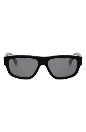 Fendi Diagonal 56mm Geometric Sunglasses - Shiny Black / Smoke