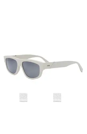 Fendi Diagonal 56mm Geometric Sunglasses - White / Smoke Mirror