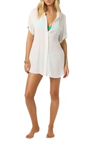 O'Neill Carlee Saltwater Solids Cover-up Shirtdress - Vanilla